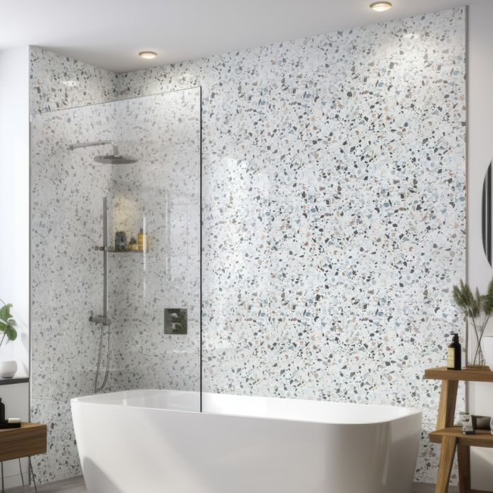 Terrazzo Blue PVC Shower Panel 1m | DBS Bathrooms